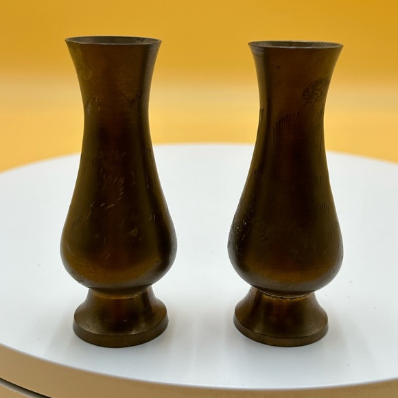 Vintage | Accents | Vintage Mini Brass Vases Engraved | Poshmark